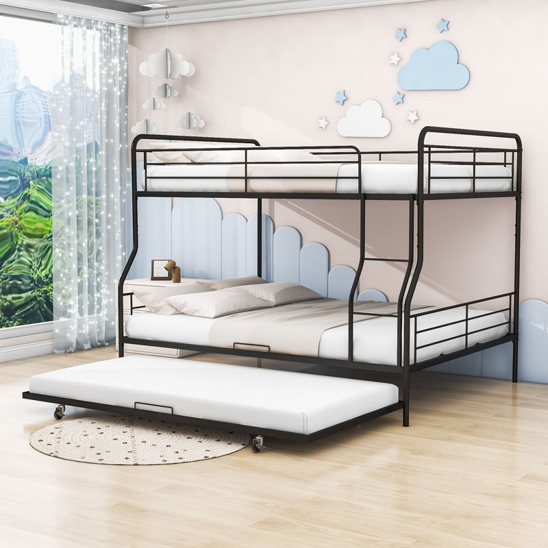 Isabelle Max Alliana Kids Full XL Over Queen Metal Bunk Bed with Twin Size Trundle and Ladder Wayfair